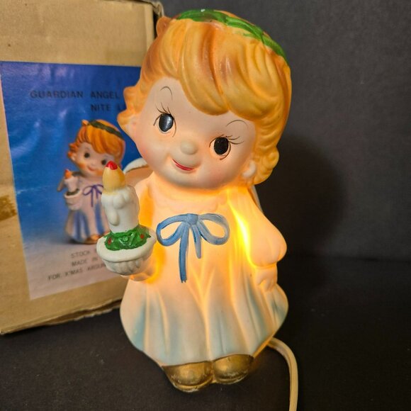 N/A | Holiday | Vtg Guardian Angel Nite Night Light Christmas Xmas ...